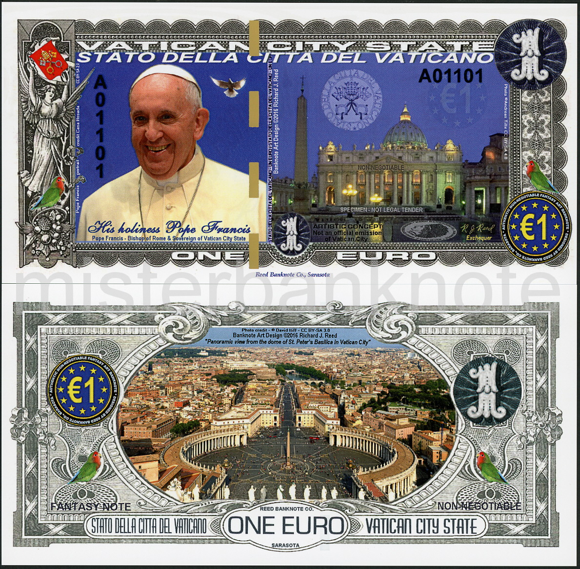 NEW SPECIMEN 1 EURO 2016 POPE FRANCIS VATICAN CITY POLYMER FANTASY ART ...